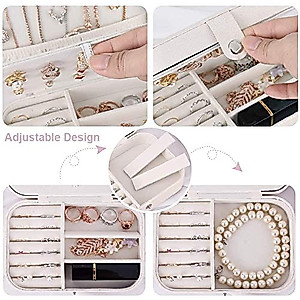 Yonzone Small Jewelry Box, Travel Jewelry Case Portable Jewelry Organizer Storage for Necklace Earring Rings, Double Layer PU Leather Mini Jewelry Holder Gift Box for Girls Women(White)