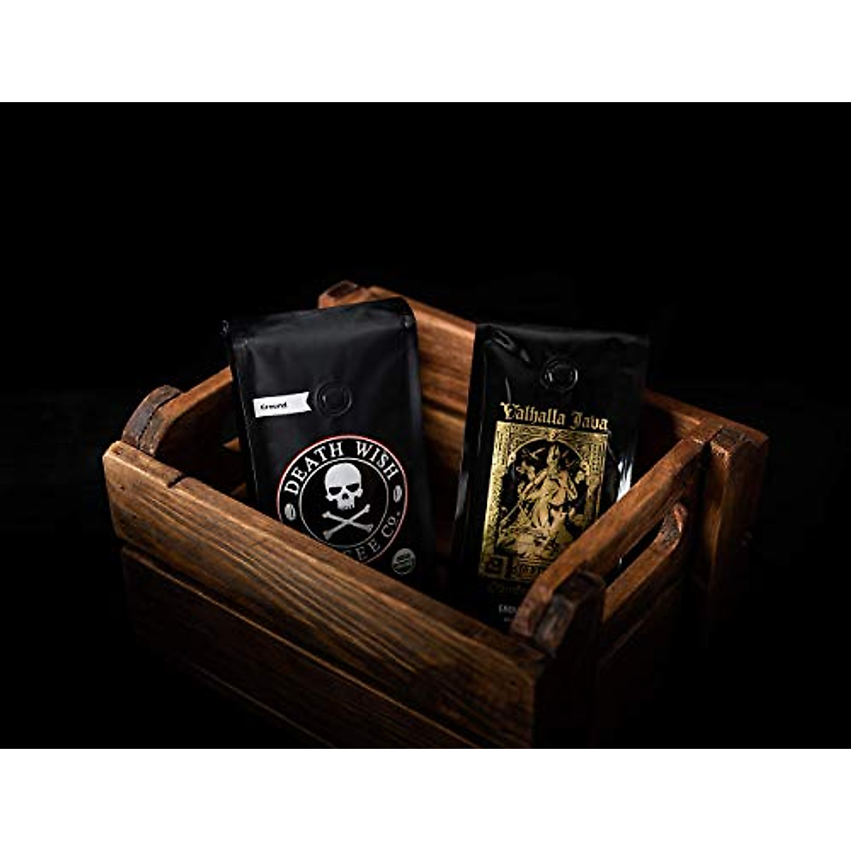 Death Wish Coffee Co. Dark Roast Grounds 16 Oz & Valhalla Java Dark Ground Coffee 12 Oz- Extra Kick of Caffeine in 1 Powerful Bundle - Hardcore Coffee from Arabica & Robusta Beans for Tough Days