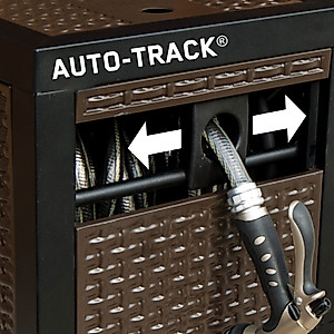 AMES NeverLeak Hose Reel Cabinet Box, 100 Ft. Capacity, Decorative with Wicker Look, Auto Track Rewinding, Black Metal