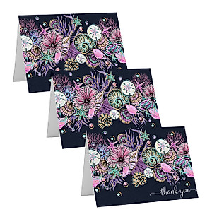 Paper Clever Party Enchanting Seashell Thank You Cards with Purple Envelopes for All Occasions, Showers, Wedding, Everyday Essentials, Simple Mermaid Note Set Folded, 20 Pack