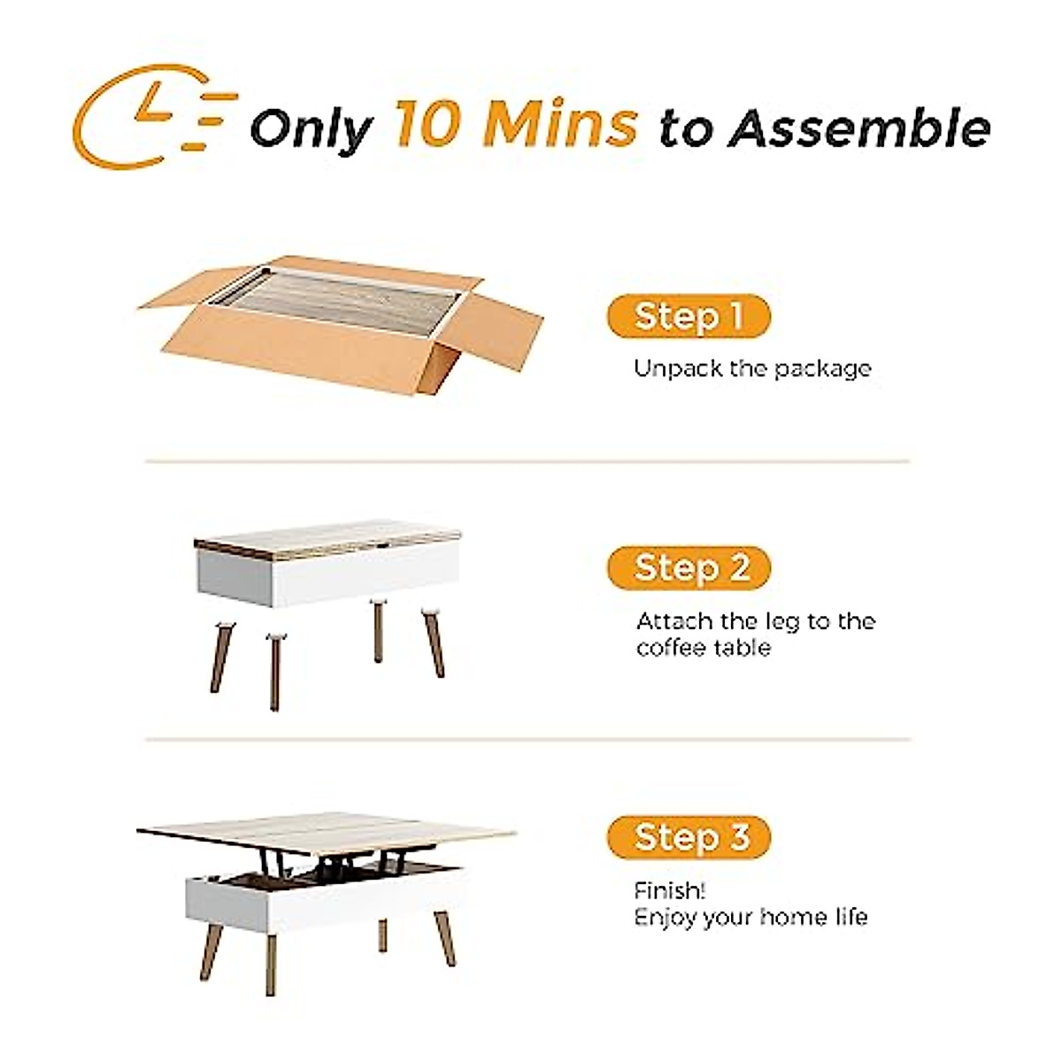 Bidiso 3 in 1 Lift Top Coffee Table, Ten Minutes Install Multifunction Coffee Table, Coffee Table Converts to Dining Table, Lift Top Dining Table Work Desk with Storage,Light Oak