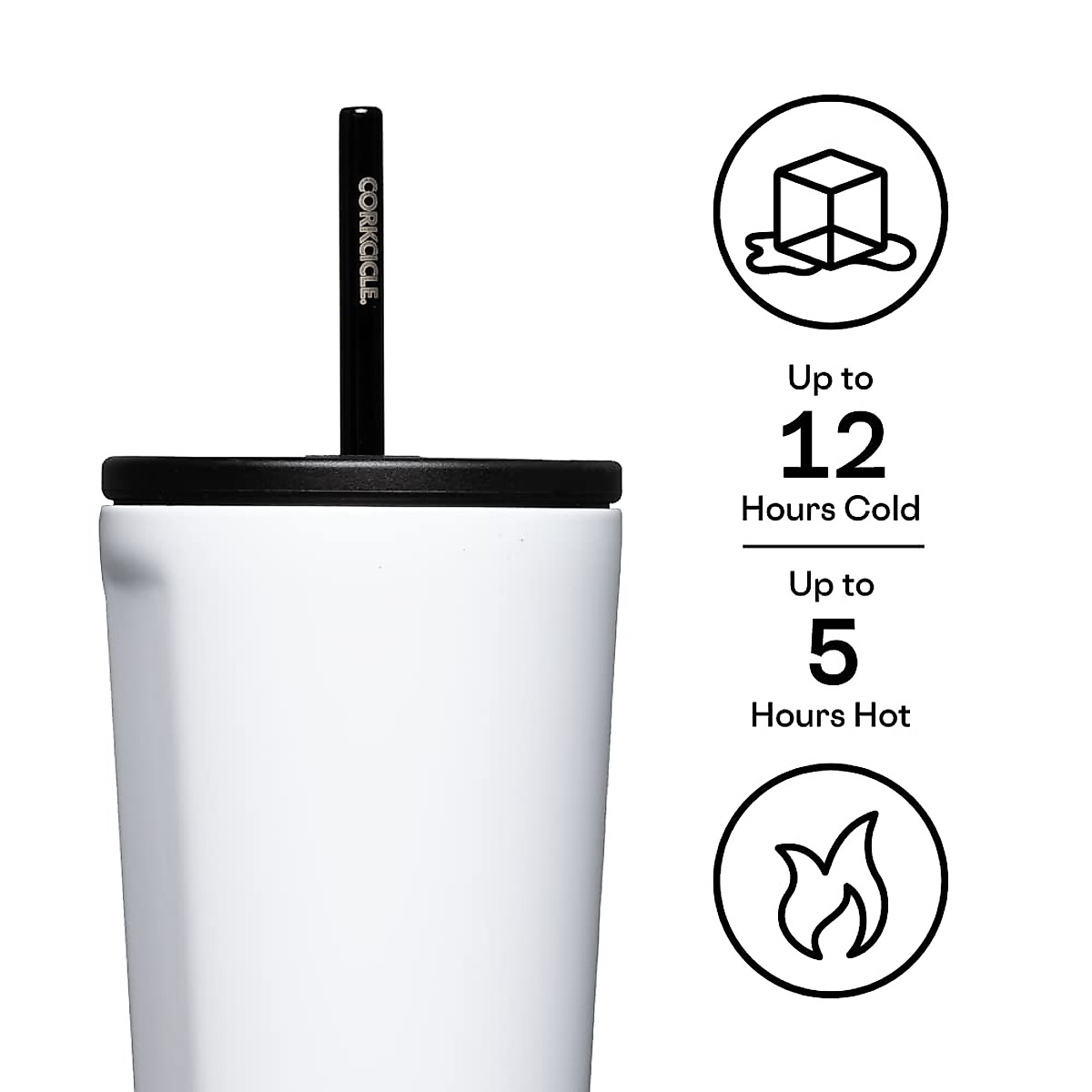 Corkcicle Cold Cup Insulated Tumbler with Lid and Straw, Gloss White, 24 oz – Reusable Water Bottle Keeps Beverages Cold for 12hrs, Hot 5hrs – Cupholder Friendly Tumbler, Lid for Flexible Sipping