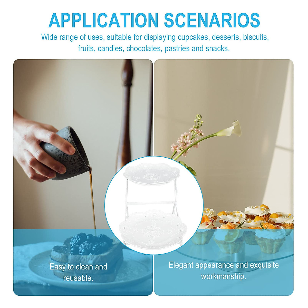 generic 2 Sets of 2- Tier White Dessert Cake Stand Pastry Stand Bicycle Cupcake Stand Cookie Tray Candy Fruit Plate and Trays for Wedding Home Birthday Party