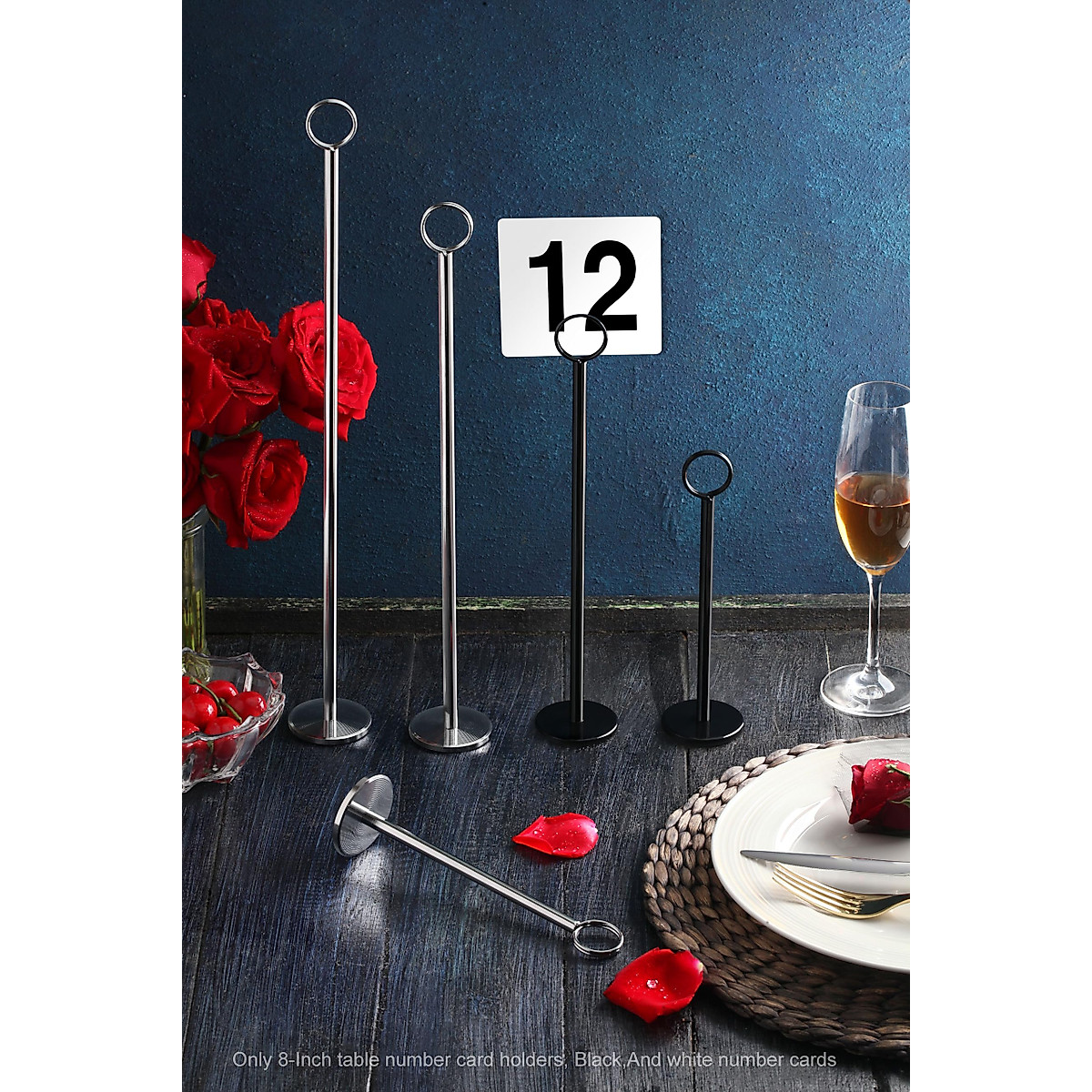 New Star Foodservice 27693 Ring Clip Table Number Card Holders, w/Number Cards, 1 to 24, Set of 24, 8-Inch, Black Stand