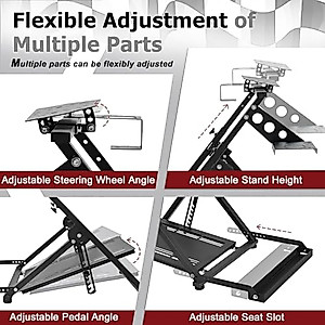 Marada G920 Steering Wheel Stand with Seat Slot Cup Holder Fit for Logitech Thrustmaster Moza G923 G27 G29 G920 T248 T300RS R5 Adjustable Foldable Racing Stand, without Wheel Pedal Handbrake