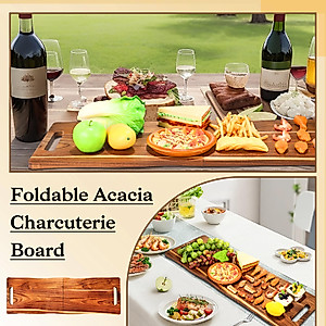 Acacia Large Charcuterie Board, Wood Charcuterie Boards with Handles Foldable Travel 33 x 12 Inch Cheese Board Charcuterie Serving Board with Food Meat Party Appetizers (Large, Rectangular)