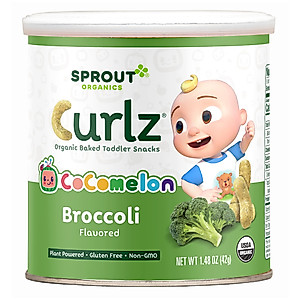 CoComelon Sprout Organic Baby Food, Toddler Snacks, Broccoli Plant Power Curlz, 1.48 Ounce(Pack of 6)