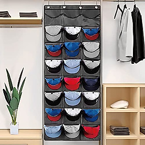 comigeewa #822ws2 Hat Rack for Baseball Caps Hat Organizer Rack for Wall Or Door with 24 Clear Deep Pockets Hat Holder for Storage and