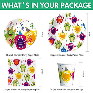 Xigejob Monster Birthday Party Supplies - Monster Party Decorations Tableware, Plate, Cup, Napkin, Tablecloth, Cutlery, Monsters Theme 1st 2nd 3rd Birthday Baby Shower Decorations Dinnerware| Serve 24