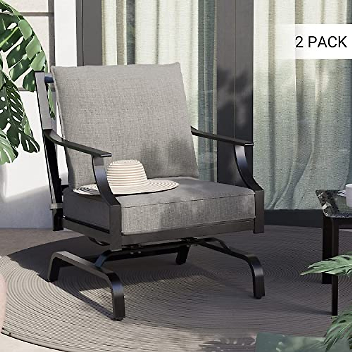 Grand patio 2 PCS Patio Furniture Sets Patio Chair Set Metal K/D Chat Set with Grey Cushions,Matched with Different Types of Tables