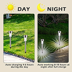 10 Pack Solar Pathway Lights, Solar Garden Lights Outdoor Waterproof, Auto On/Off, Bright Up to 6-8 Hrs, Stainless Steel Led Landscape Lights for Lawn, Yard, Patio, Walkway(White)