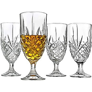 Crystal Glass Water Goblets, 16 Ounce Elegant Crystal Glasses for Water, Juice, Beer, Wine, and Cocktails, Iced Beverage Glassware – Set of 4