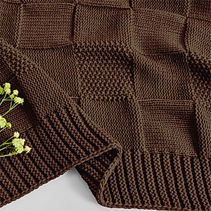 CozeCube Knit Throw Blanket, Brown Checkered Throw Blanket for Couch, Soft Cozy Warm Knitted Throw Blanket for Couch Bed Sofa Living Room, Decorative Spring Fall Throw Blanket 50"X60", Dark Brown