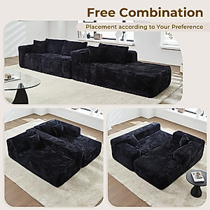 POUUIN 104" L-Shape Modular Sectional Sofa Couch - Comfy Upholstered Cloud Couch for Living Room - Modern Minimalist Couch,Deep Seat,No Assembly Required (Black,Plush Corduroy, Right Facing Chaise)