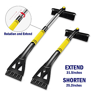 AFODYL Ice Scraper and Extendable Snow Brush for Car, Snow Remover and Brushes with Foam Grip for Windshield Window, Pivoting Brush Head for SUV Truck Vehicle(Yellow)