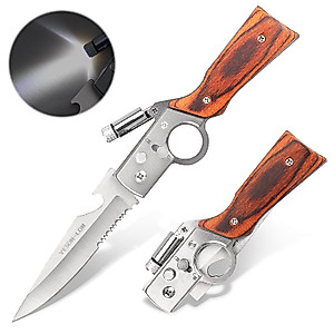 VESON-LON New Pocket Knife, AK 47 Folding Knife for Camping Hiking Tactical Knife and EDC, 3.7" 5Cr15 Steel Blade, LED Light, Husband Birthday Present, With Flashlight for Men Women(Silver)