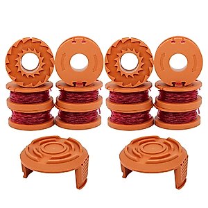 RONGJU 12-Pack Replacement Trimmer Spool Line for Worx WA0010 WG180 WG163 WG175 Electric Trimmer/Edger Weed Eater Line 10ft 0.065 ”+ 2 Pack Spool Cap Covers (12 Spools, 2 Caps)