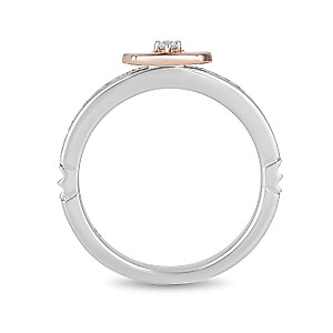 Jewelili Enchanted Disney Fine Jewelry Sterling Silver and 10K Rose Gold 1/10 Cttw Diamond Aurora Tiara Ring Size 8