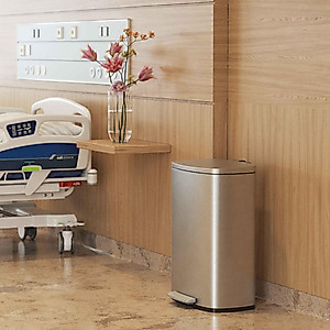 HLS Commercial 13.2 Gallon / 50 Liter Fire Resistant Stainless Steel Step On Pedal Trash Can with Odor Filter and Removable Inner Bucket