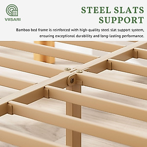 Viisari King Bed Frame Bamboo with Steel Slats Bamboo Bed Frame Solid Bamboo Foundation No Box Spring Needed Easy Assembly 14 Inch Platform Bed Frame Ample Under-Bed Storage Noise-Free