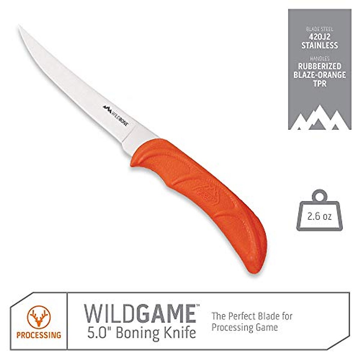 Outdoor Edge 5" Wild Game Boning Knife - Fixed Blade for Processing Game and Fish with Rubberized Nonslip TPR Handle