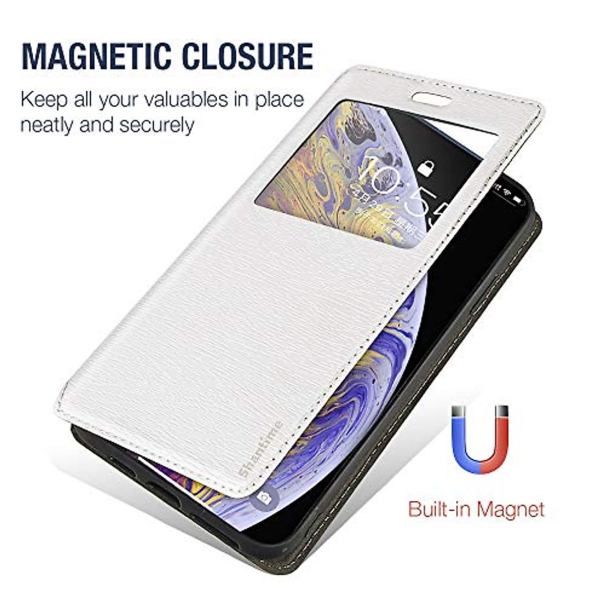 Oppo Reno 2 Case, Wood Grain Leather Case with Card Holder and Window, Magnetic Flip Cover for Oppo Reno 2