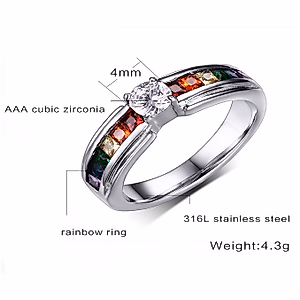 JAJAFOOK 316L Stainless Steel LGBT Gay& Lesbian Pride Rainbow CZ Cubic Zirconia Wedding Engagement Rings