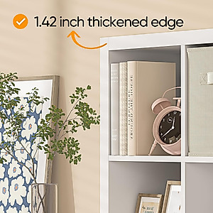 Bookshelf with Storage Bins, 12-Cube Storage Organizer with Back Panels, Modern Wood Open Bookcase, Multifunctional Display Shelf for Living Room, Bedroom, Home Office, White