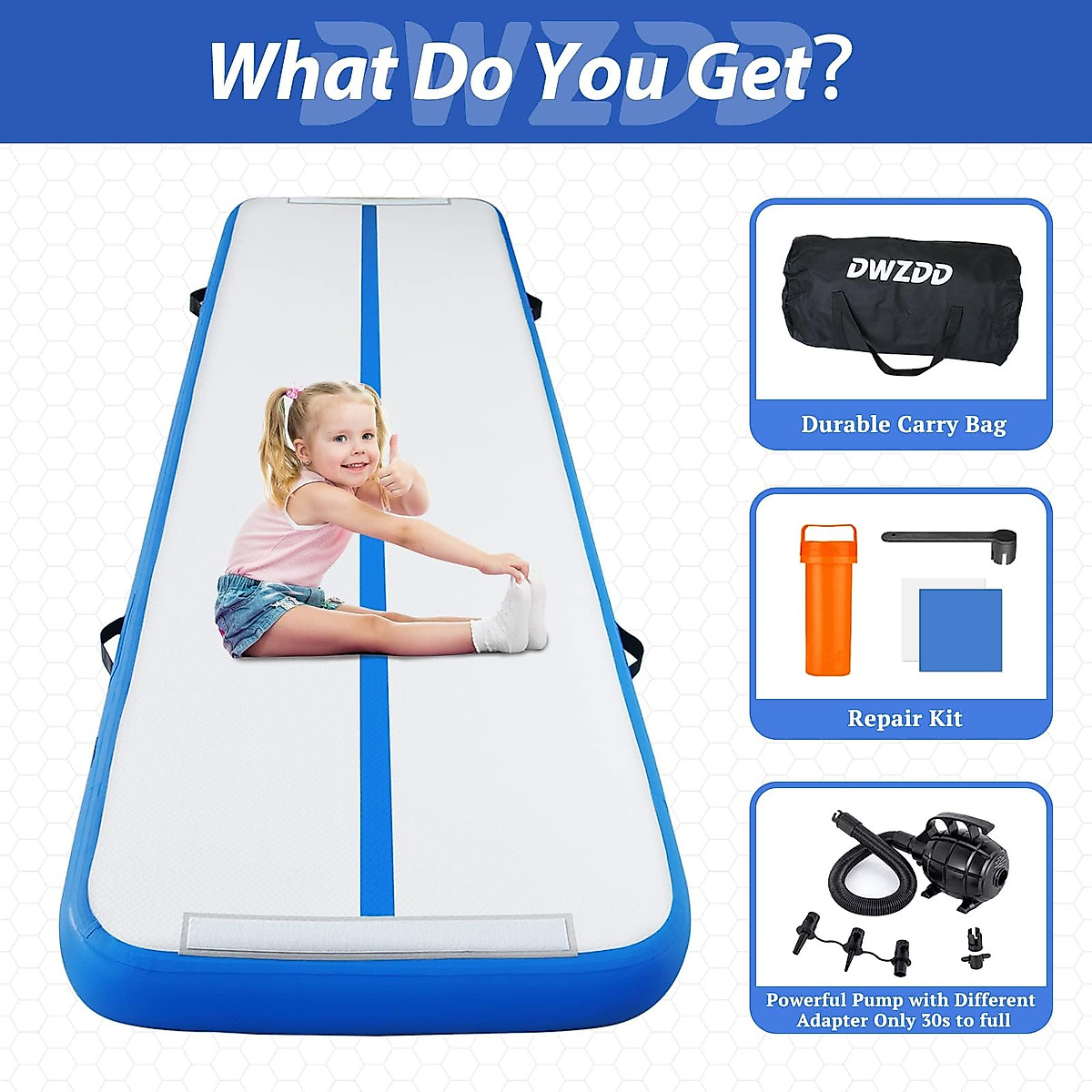 Dwzdd Gymnastics Air Mat 10ft/13ft/16ft/20ft Tumbling Mat Inflatable Gymnastics Tumble Track for Home/Gym/Training/Cheerleading/Water with Electric Pump