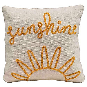 Creative Co-Op Sunshine Embroidered Square Cotton Pillow, 1 Count (Pack of 1), Mustard