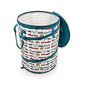 Camco Life Is Better at the Campsite Camper/RV Pop-Up Utility Container | Features Multi-Color Camping Themed Design & Holds 30-Gal. Kitchen-Size Trash Bags | Includes Heavy-Duty Stake (42986)