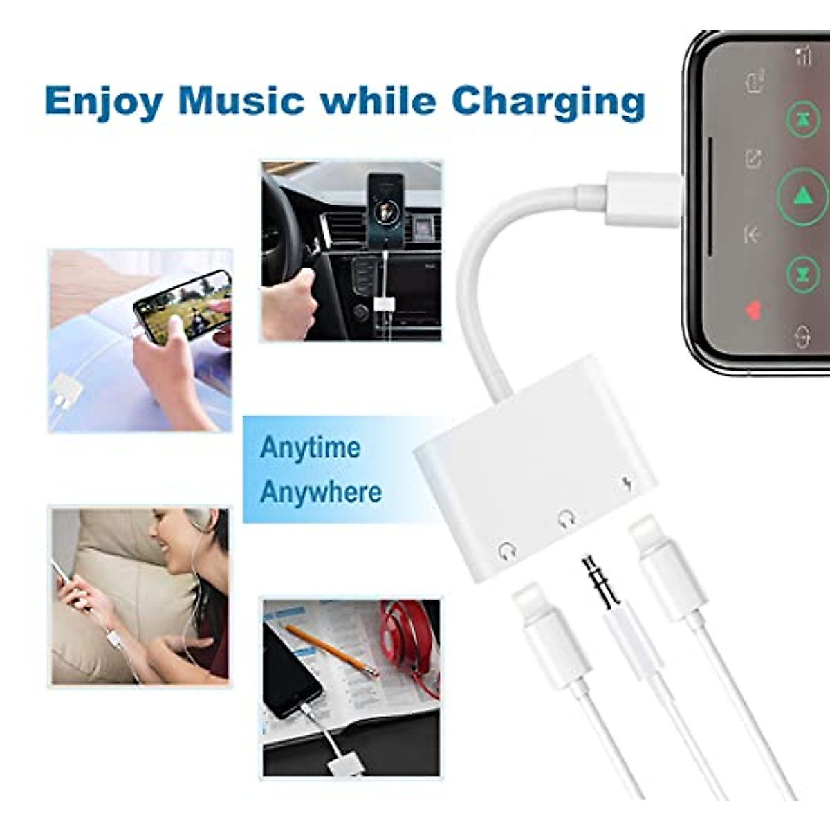 3 in 1 Lightning to 3.5mm Jack Headphone Adapter Earphone Jack Audio and Charging Adapter Headphone Splitter Compatible for iPhone 13 12 11 SE XS XR X 8 7 and iPad