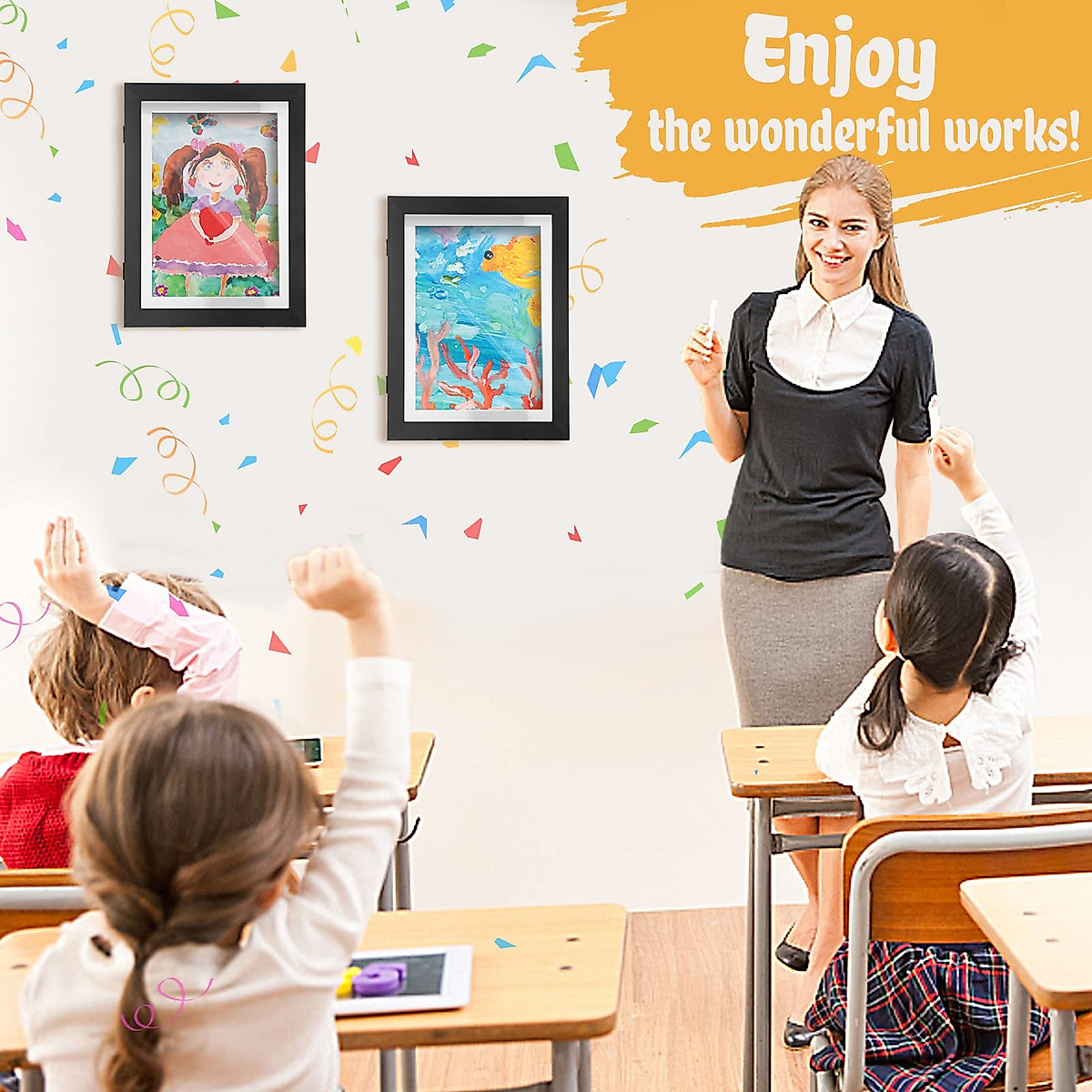 Biubee Kids Art Frames, 10 x 12.5in Picture Photo Display Storage Frame, Children Front Opening Changeable Artwork Frame with White Mat for Home School Wall Decor, 2 Pcs