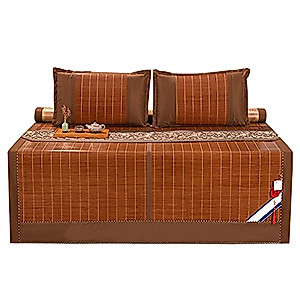 Carbonized Bamboo Summer Sleeping Mat Cooling Mattress Topper Pad,Breathable Smooth Home Double-Sided Folding Bamboo Bed Mat Ice Silk Mat Rug,for Single Double Bed School Family (W 59.1" * L 76.8")