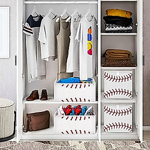 Softball Baseball Storage Basket Storage Bin Square Collapsible Laundry Baskets Large Toy Chest Organizer for Rooms Playroom Shelves