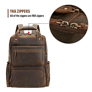 Polare Full Grain Leather 17.3‘’ Backpack Laptop Bag Camping Travel Rucksack Fits 15.6'' Laptop Dark Brown