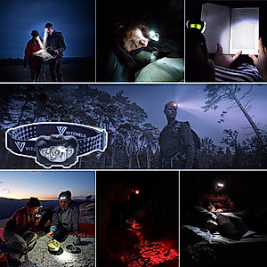 Vitchelo Black Headlamp Flashlight - Red Safety Light - 6 Light Modes - Super Bright Waterproof Adjustable Head Light - 3 AAA Batteries - Running, Jogging, Camping, Hiking, Cycling - Kids, Adults