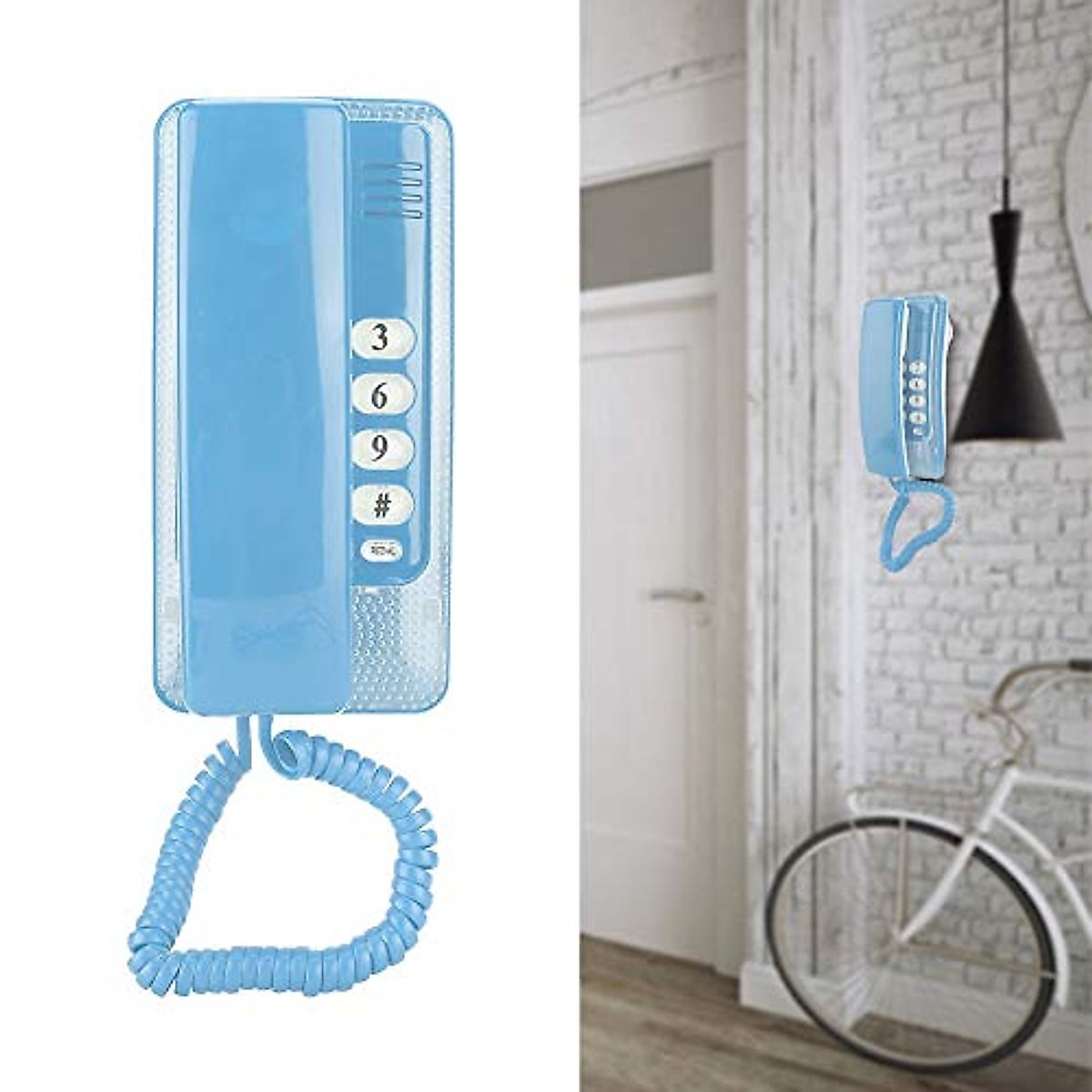 Bewinner Wired Corded Phone, Landline Phone Without Caller ID Display, Desktop Wall Phone for Home with Flash Function/Mute/Last Number Redial(Blue)