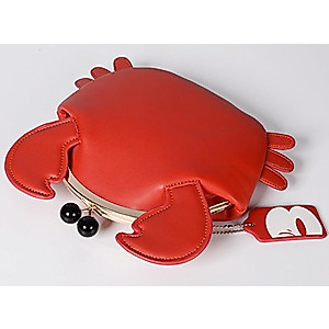 QZUnique Crab Shape Handbag Novelty Crossbody Bag Animal Shaped Purse Detachable Shoulder Bag Women's Satchel Red