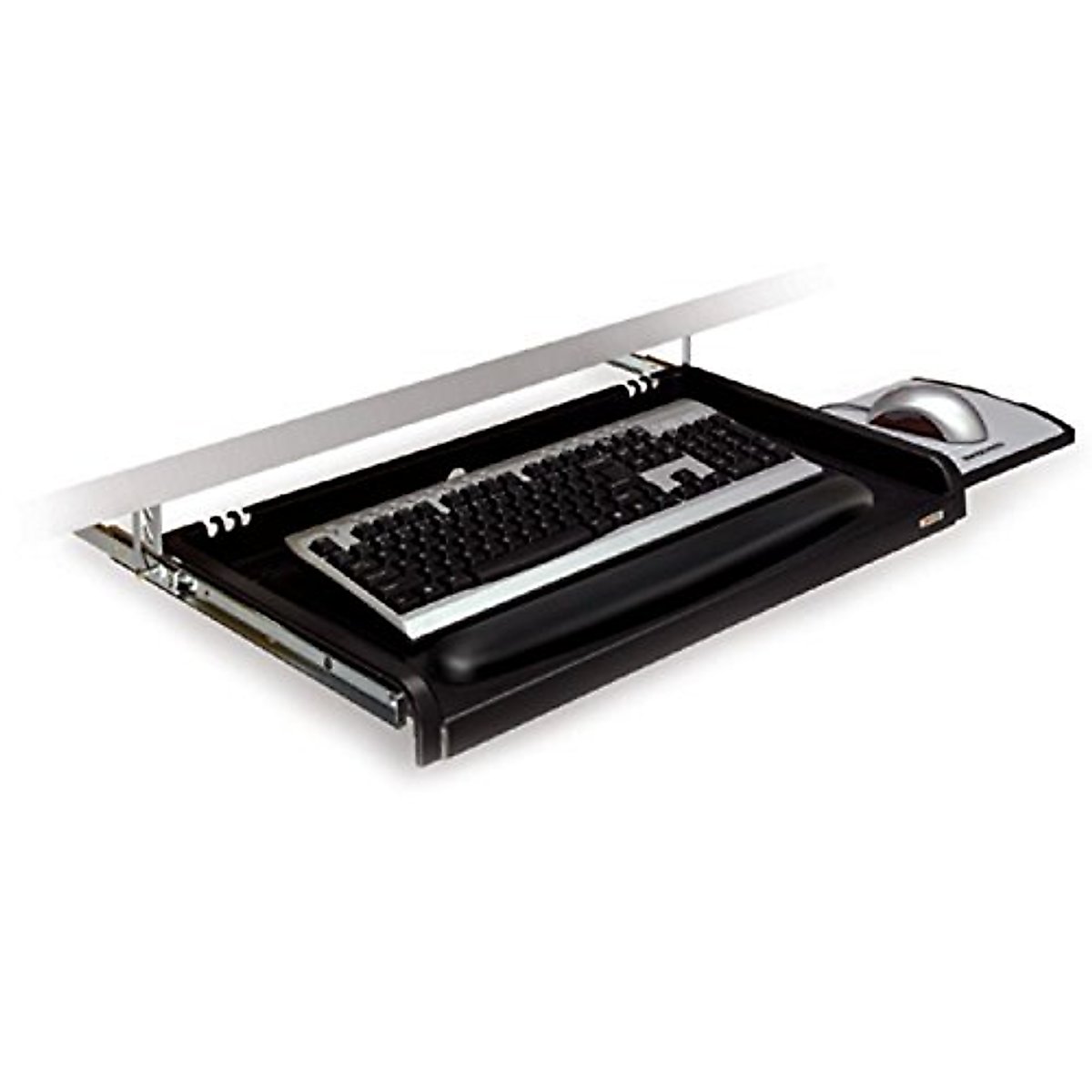 3M Adjustable Under-Desk Keyboard Drawer, Three Height Settings, Wide Tray with Gel Wrist Rest Accomodates Most Keyboards, Slide Out Mouse Platform with Precise Mouse Pad, Black (KD45)