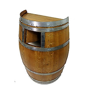 Wine Barrel Waste Receptacle, Lacquer Finished, 26" W x 14" D x 35" W