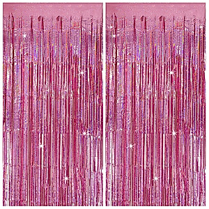 Tinsel Curtain Party Backdrop Pink Birthday Party Decorations 2 Packs Glitter Foil Fringe Curtain Party Decor Streamers Photo Booth for Birthday Christmas Wedding Halloween Graduation Decorations