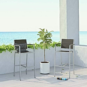 Modway Shore Aluminum Outdoor Patio Two Bar Stools in Silver Gray