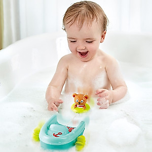 Hape Tubing Pull-Back Boat Bath Toy| Teddy Bear Floating Paddle Boat Bath Toy| Bathtub Shower Toy for Toddlers