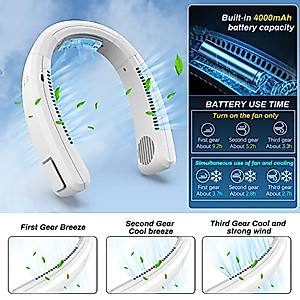 Neck Fan Portable Neck Air Conditioner Rechargeable 4000mAH Battery, Bladeless Neck Fans Neck Cooler for Women Man Personal Fan for Your Neck Cooling Device 3 Speeds Fan and Semiconductor Cooling Chip