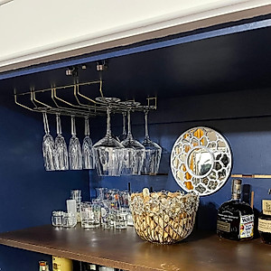 14-Inch Gold Wine Glass Rack, Under Cabinet Wine Glass Holder Stainless Steel Stemware Rack - Hanging Stemware Holder for Cabinet Kitchen Bar, Set of 2