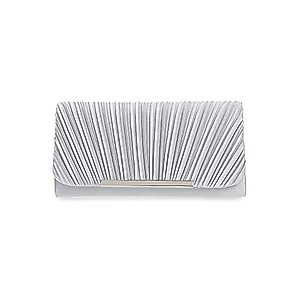 IXEBELLA Classic Evening Clutch Bag for Women Pleated Satin Formal Clutch Purse for Wedding (Silver)