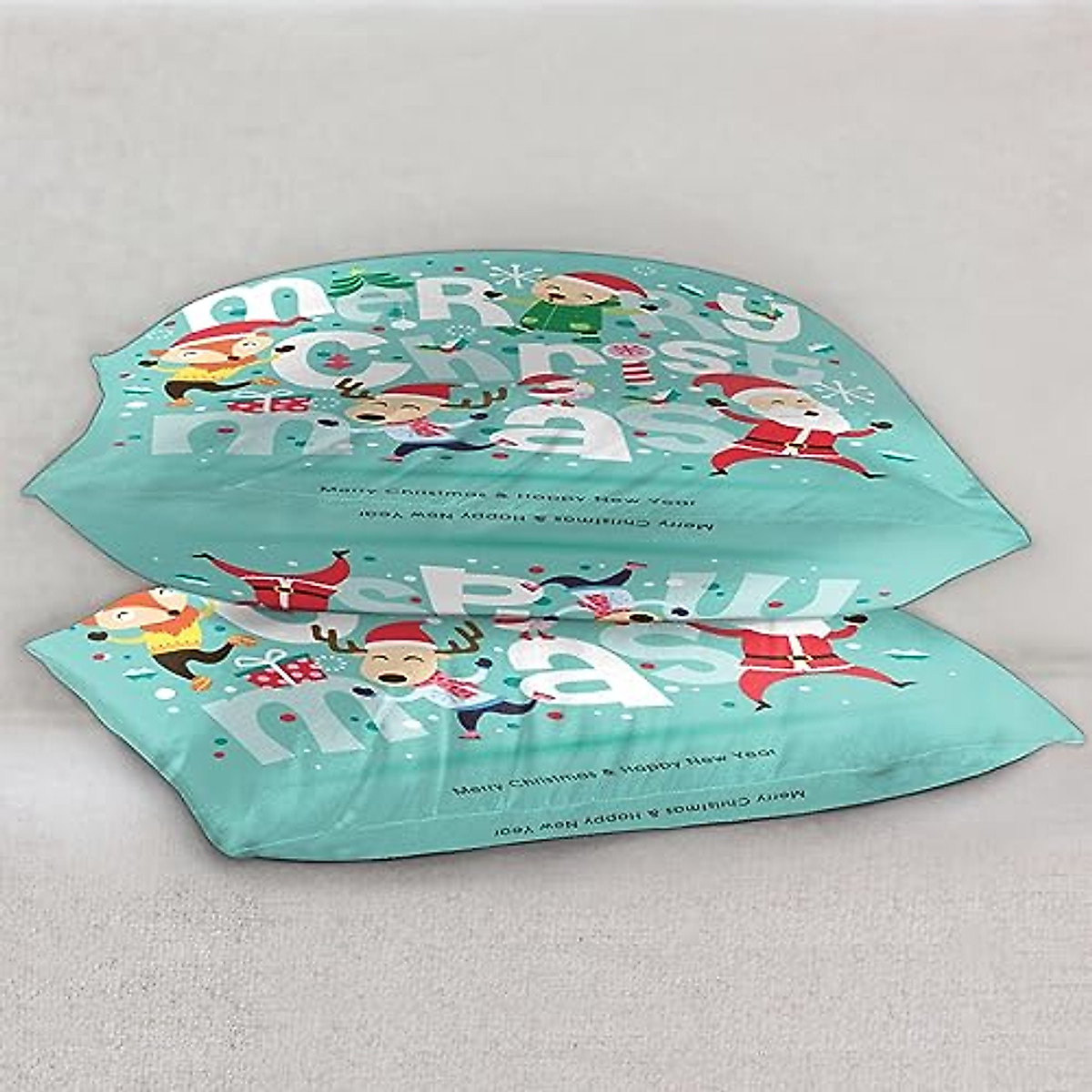 Santa Claus Bear Satin Pillow Cases Silk Satin Pillowcase for Hair and Skin Standard Set of 2 Super Soft Silk Pillowcase with Envelope Closure (20x26 in)