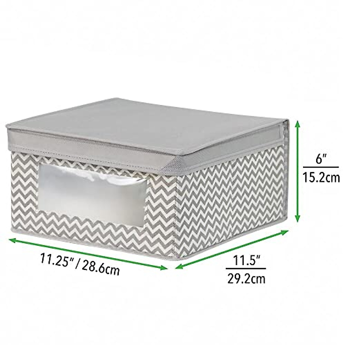 mDesign Medium Fabric Stackable Closet Storage Organizer Box, Front Window/Lid - Bedroom, Office, Mudroom Organization, Hold Clothes, Blankets, Linens, Spira Collection, 4 Pack, Taupe/Natural Chevron