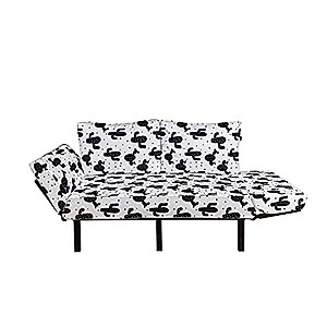 Ambesonne Cactus Futon Couch, Monochrome Saguaro Succulent Botanical Continuous Pattern Plain Background, Daybed with Metal Frame Upholstered Sofa for Living Dorm, Loveseat, Charcoal Grey White
